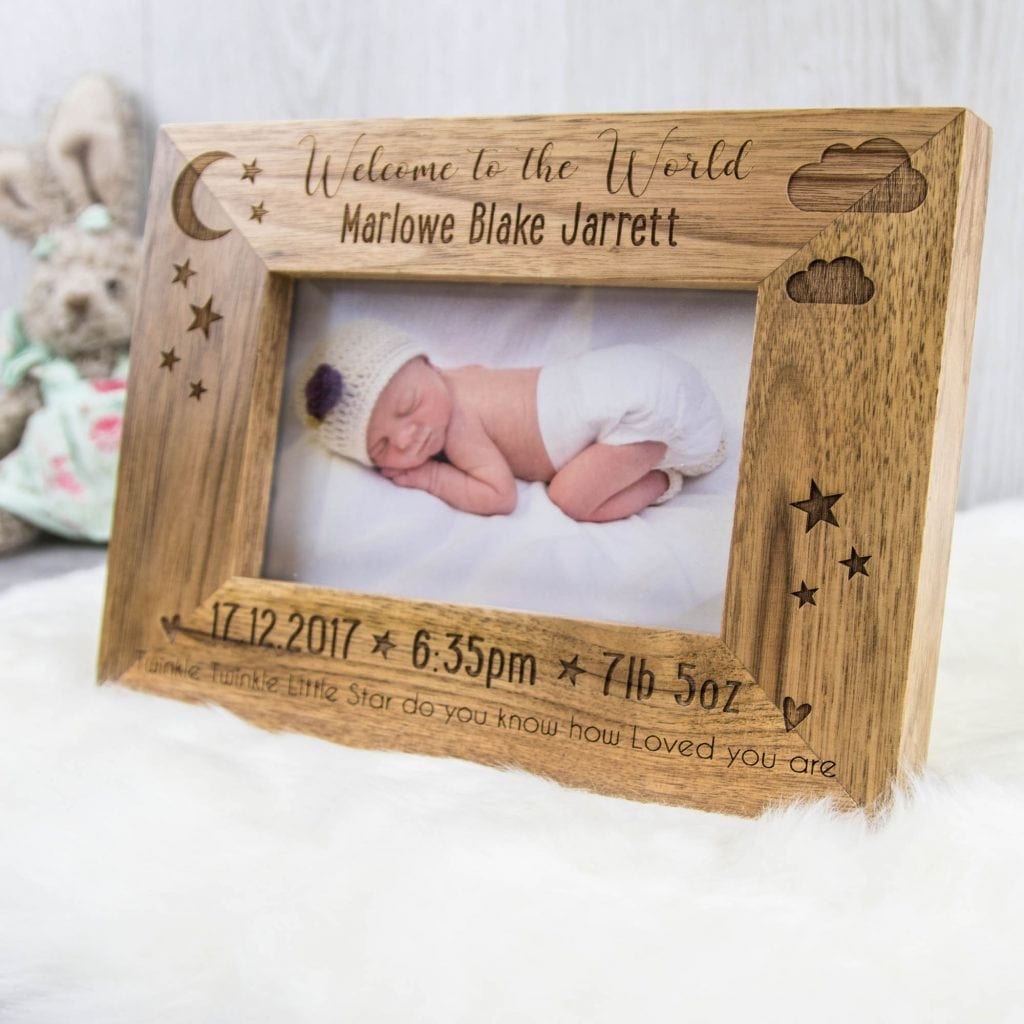 Personalised SOLID OAK 'Birth Announcement Frame' Picture Frame | The ...