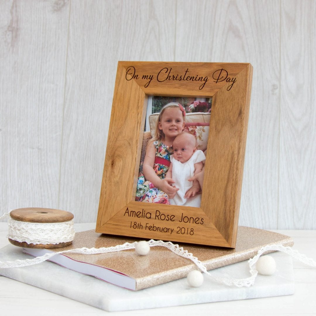 Personalised SOLID OAK 'Christening Frame' Picture Frame | The Laser Boutique