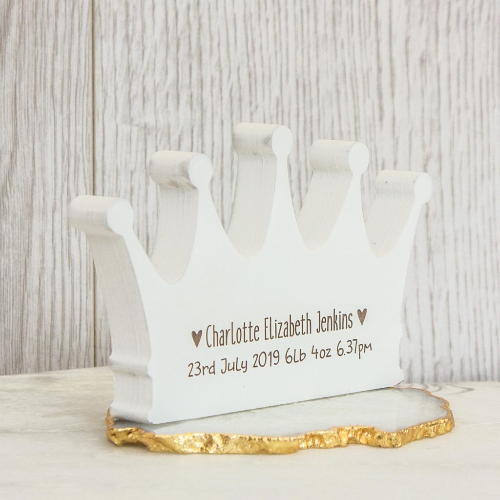 Personalised New Baby White Birth Crown | The Laser Boutique