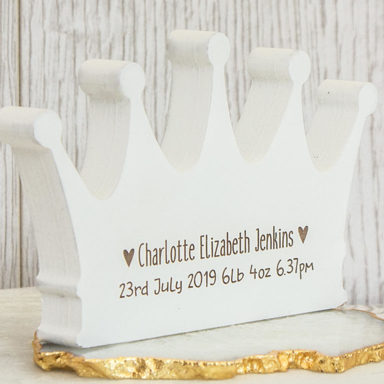 Personalised New Baby White Birth Crown | The Laser Boutique