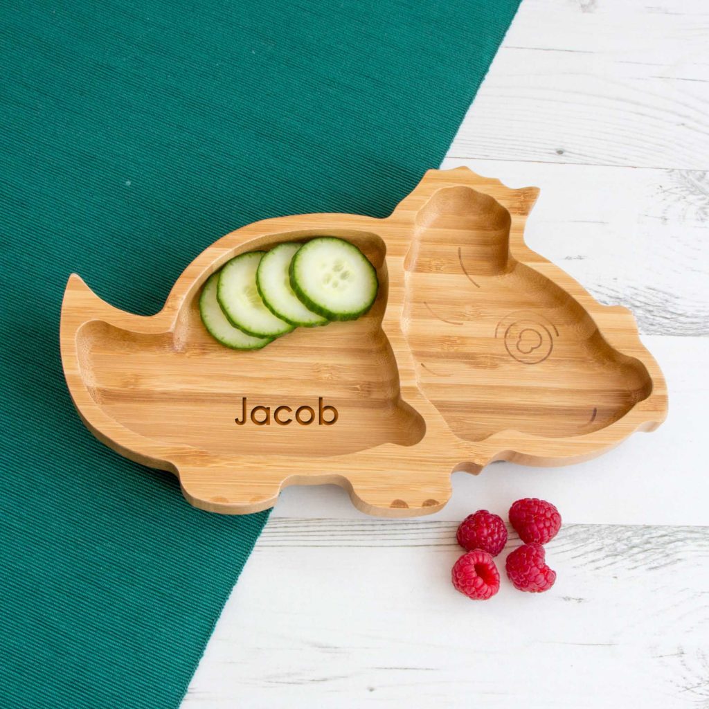 Personalised Children's Dinosaur Wooden Bamboo Plate | The Laser Boutique