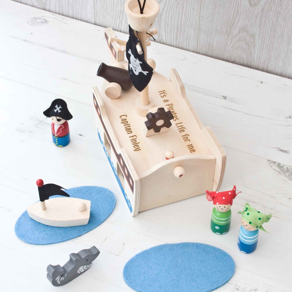 Personalised Pirate Ship Play Set Wooden Toy | The Laser Boutique