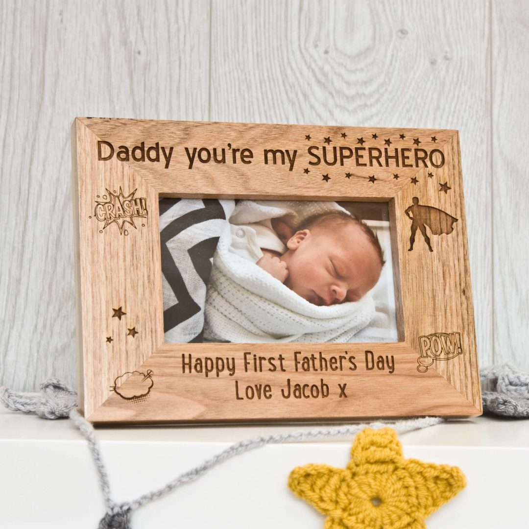 Personalised SOLID OAK 'Superhero Frame' Picture Frame | The Laser Boutique