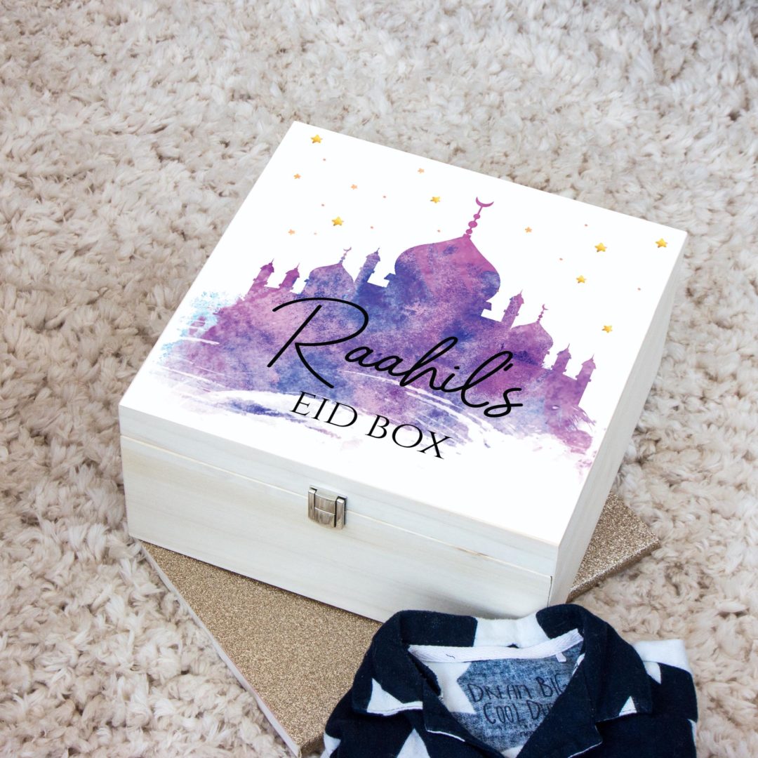 Personalised Eid Treats & Memory Box - Watercolour Mosque & Stars | The ...