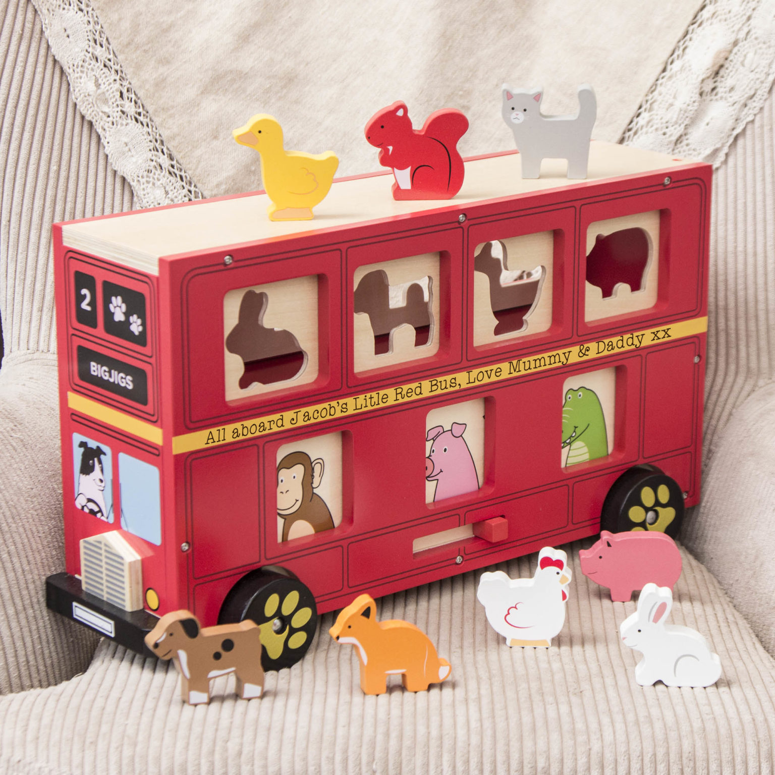 Personalised Red Bus Shape Sorter Wooden Toy | The Laser Boutique