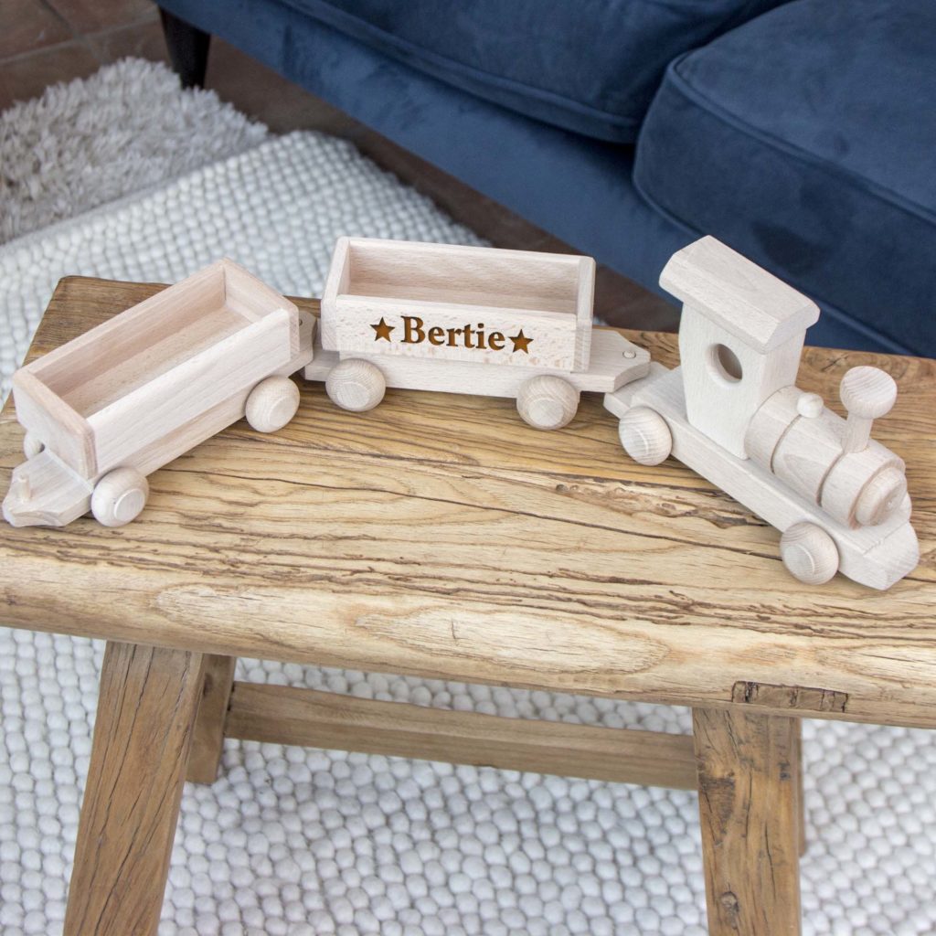 Personalised Natural Wooden Train Toy | The Laser Boutique
