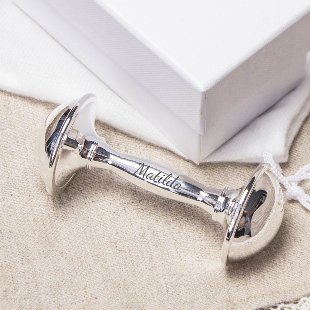 Personalised Baby Rattle Silver Plated Gift Set | The Laser Boutique