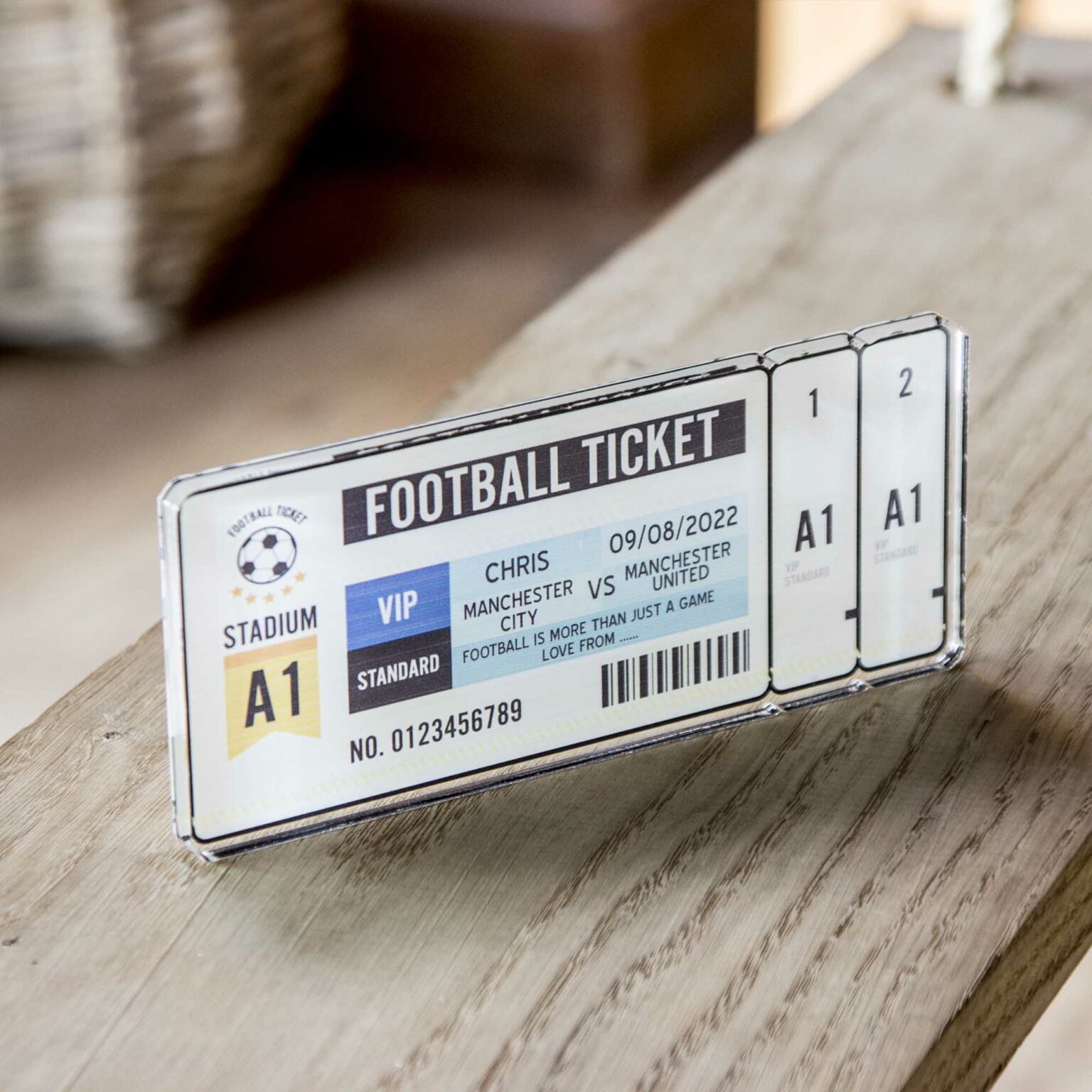 Personalised Freestanding Football Ticket Block | The Laser Boutique