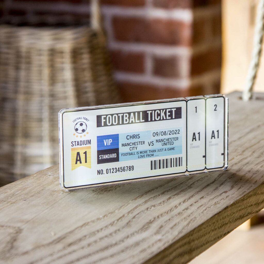 Personalised Freestanding Football Ticket Block | The Laser Boutique