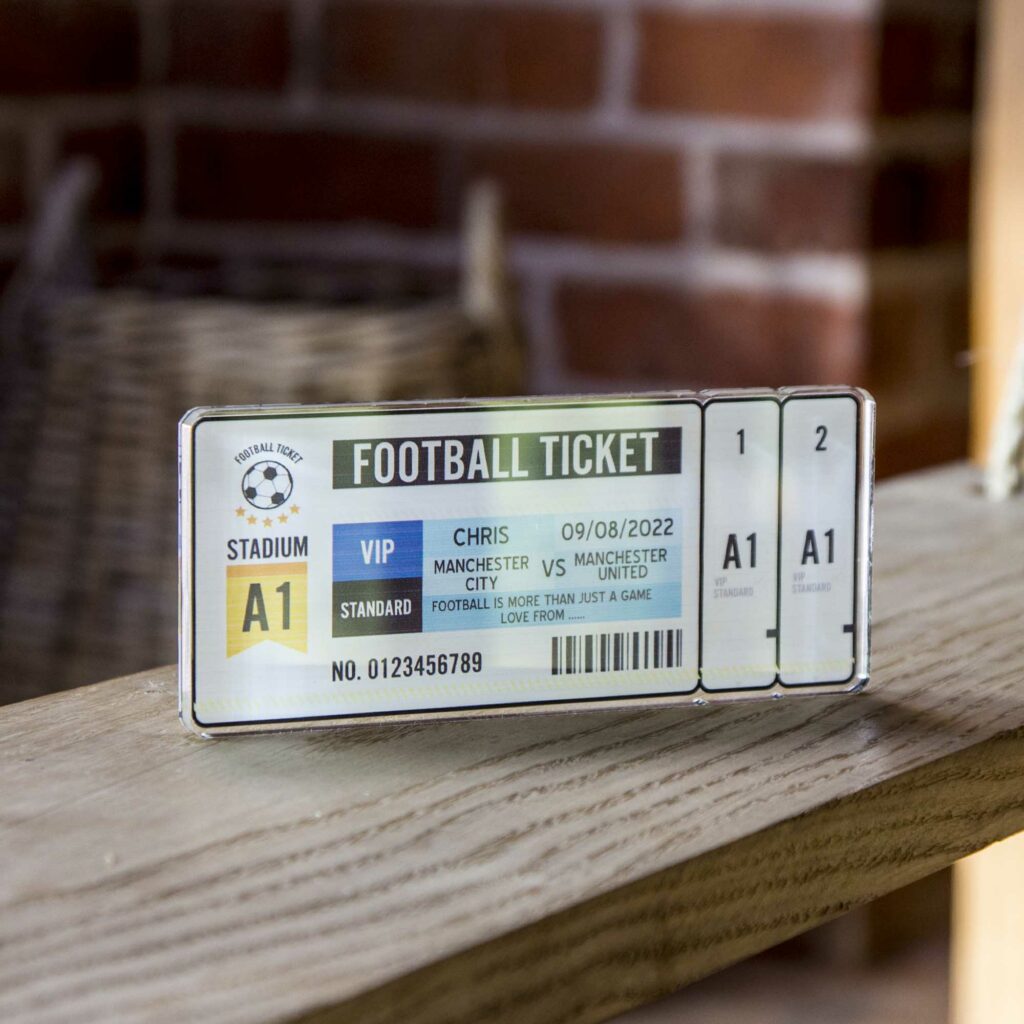 Personalised Freestanding Football Ticket Block | The Laser Boutique