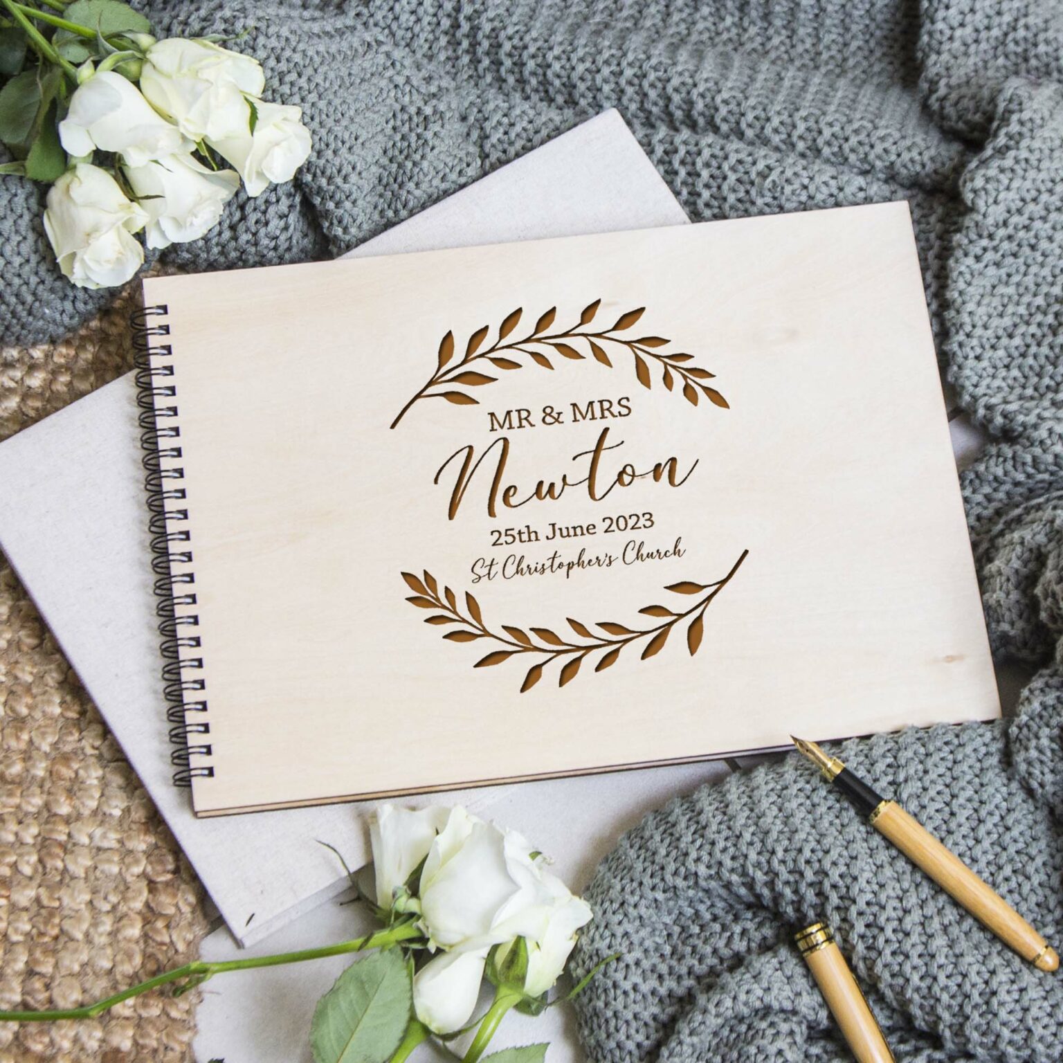 Personalised Wooden Wedding Memory Book / Scrapbook / Guest Book- Leaf ...