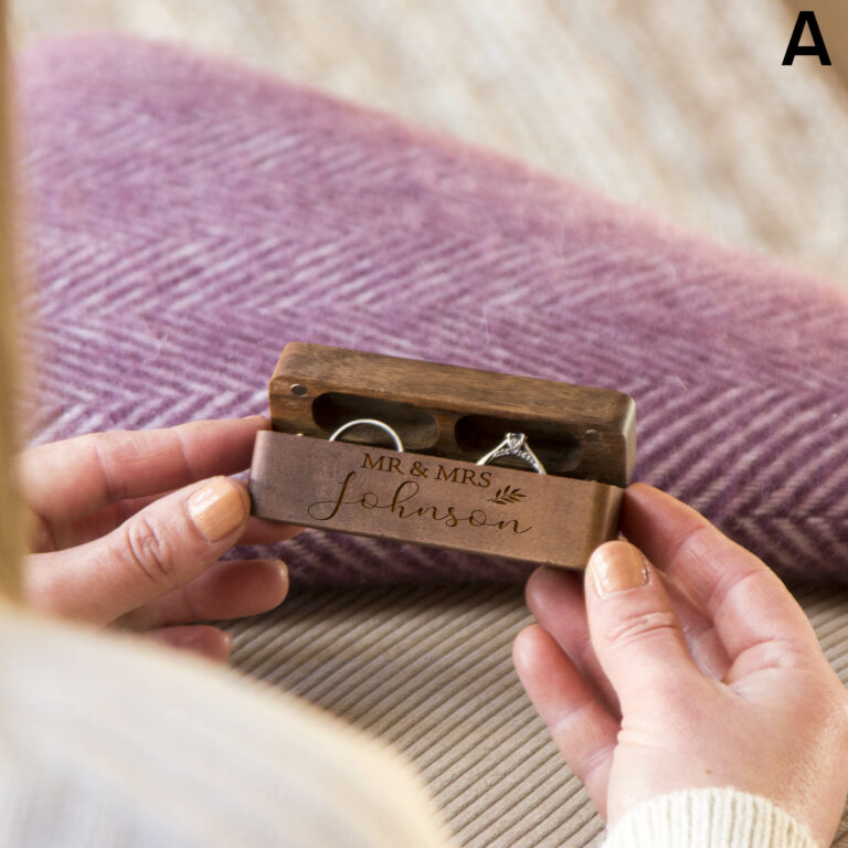 Personalised Walnut Wooden Twin Rectangle Wedding Ring Box - Choice Of ...
