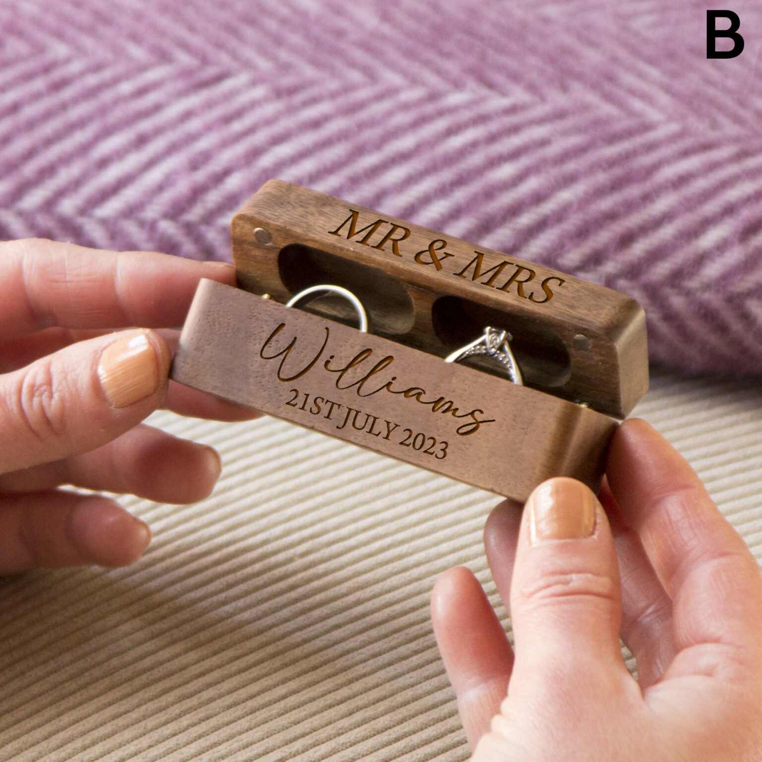 Personalised Walnut Wooden Twin Rectangle Wedding Ring Box - Choice Of ...