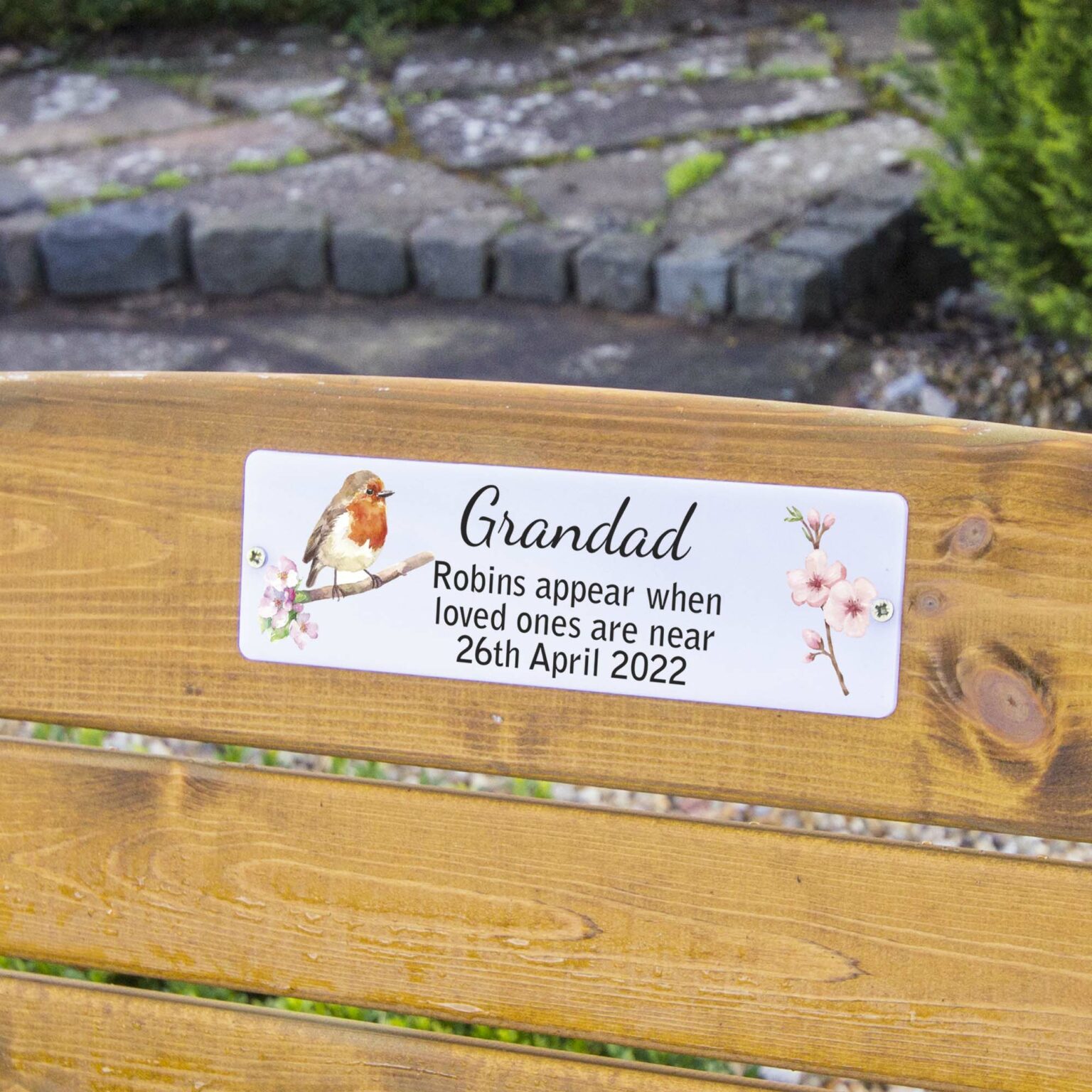 Personalised Memorial Garden Bench Plaque - Robin | The Laser Boutique