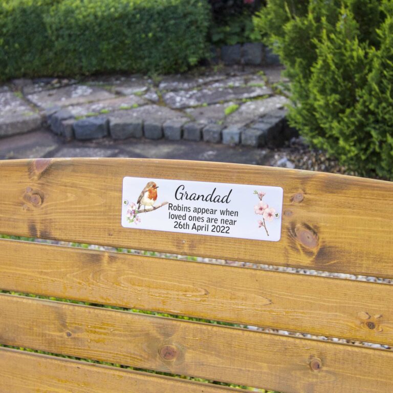 Personalised Memorial Garden Bench Plaque - Robin | The Laser Boutique