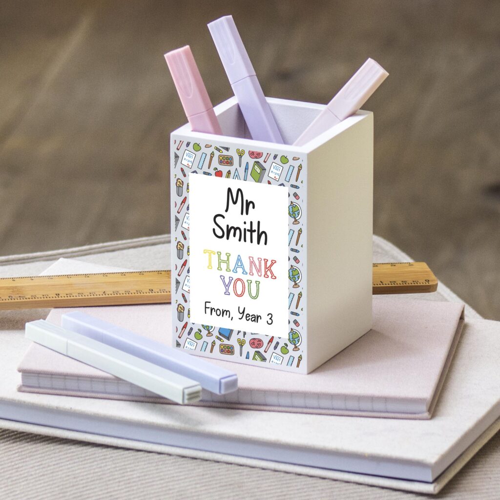 Personalised White Teacher Pen Pot - Stationery Pattern | The Laser ...