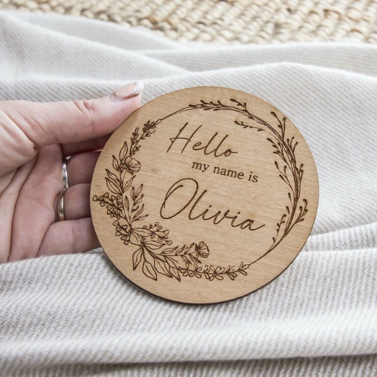 Personalised Floral Baby Name Announcement Disc | The Laser Boutique