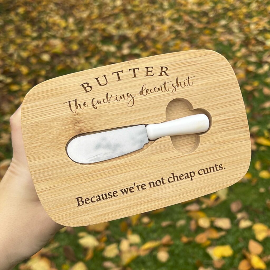 Personalised Adult Humour Butter Dish And Spatula Set | The Laser Boutique